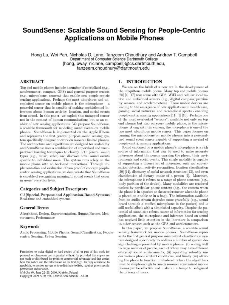 SoundSense: Mobile Sound Sensing Framework | PDF | Spectral Density ...