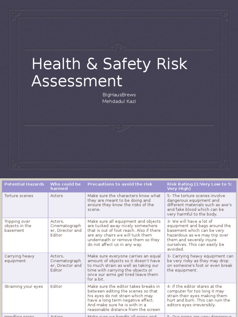 Health & Safety Risk Assessment | PDF