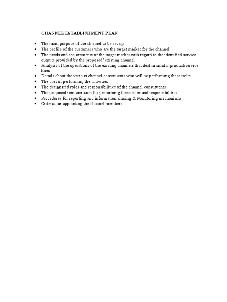 Channel Establishment Plan | PDF | Business | Business Economics