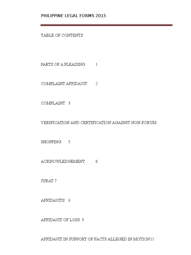 Sample Philippine Legal Forms 2015 | PDF | Affidavit | Deed
