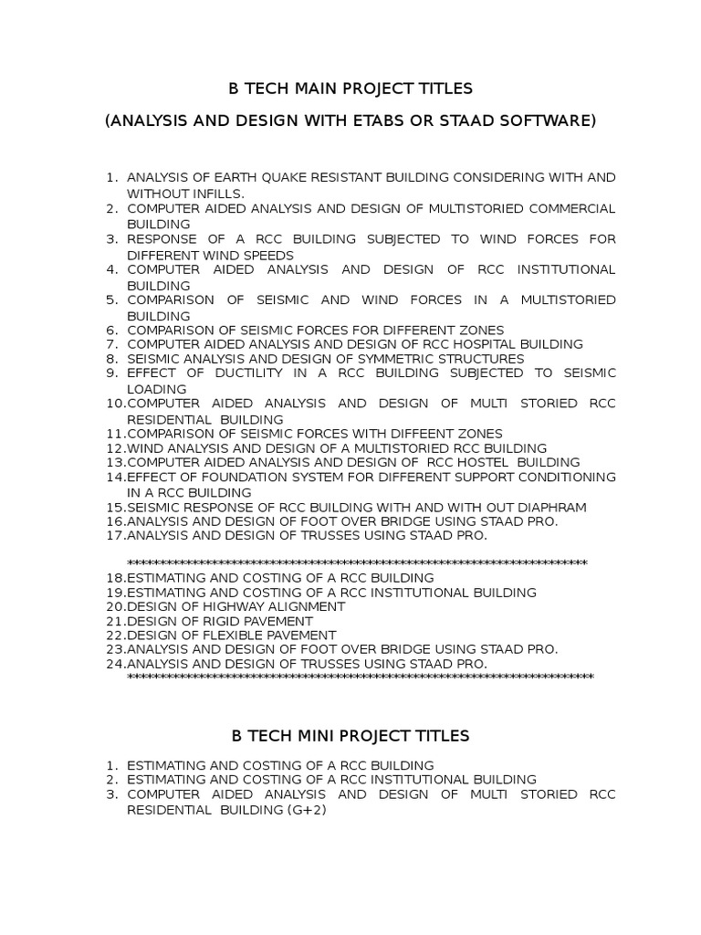 B Tech Main Project Titles (Analysis and Design With Etabs or Staad ...