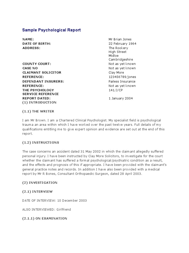 Sample Report | PDF | Psychological Trauma | Posttraumatic Stress Disorder