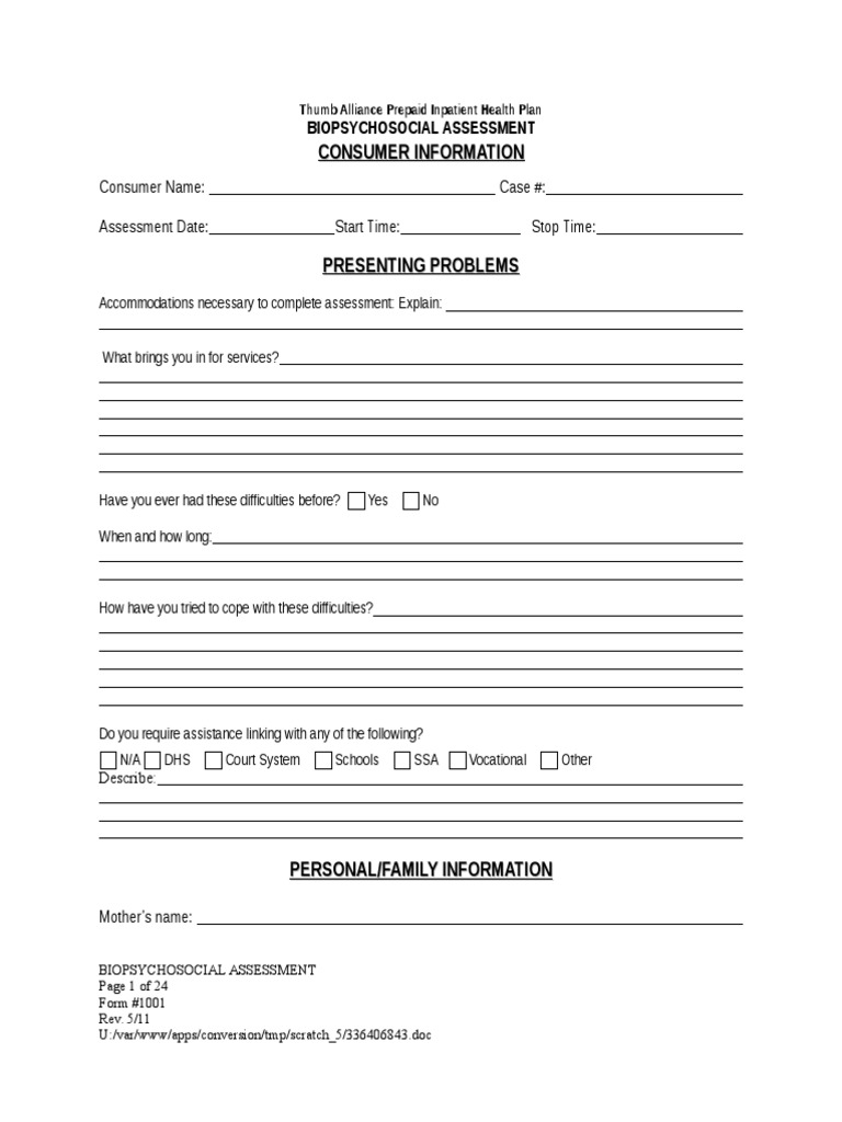1001 Biopsychosocial Assessment (PIHP) (Handwritten) | PDF | Legal ...