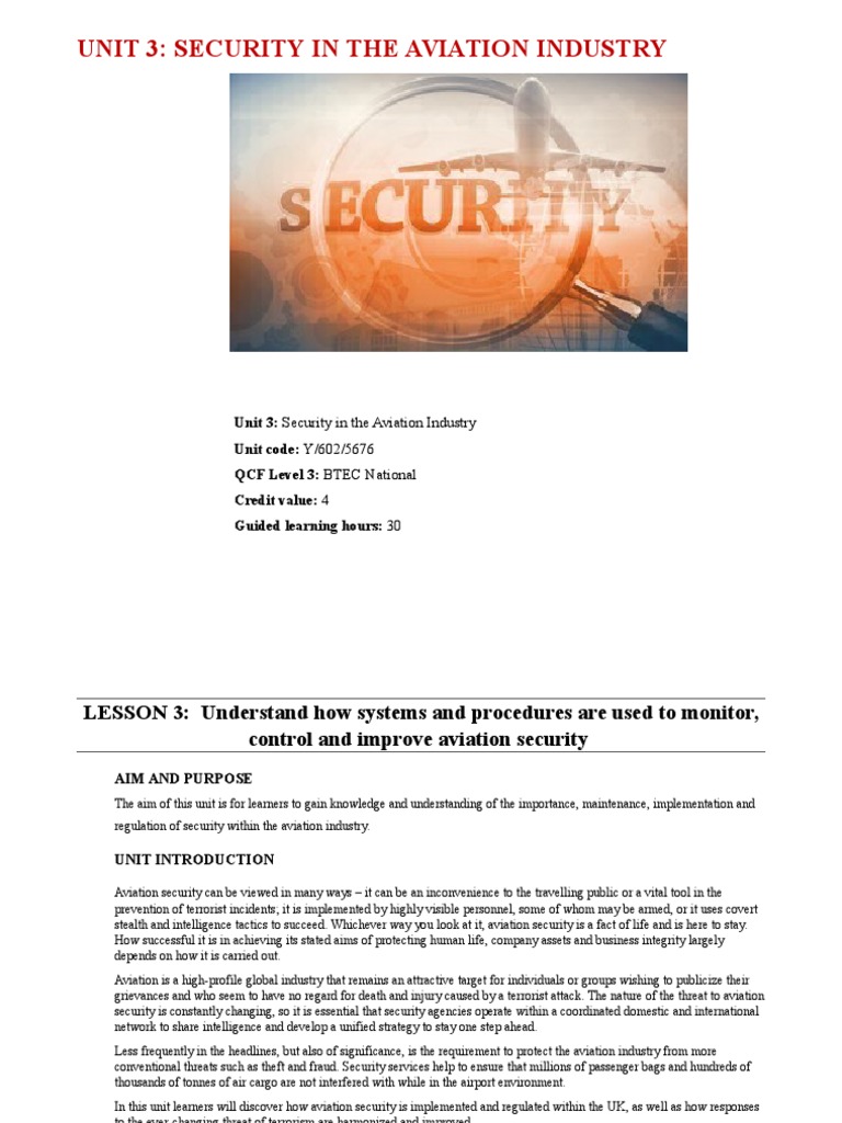 Unit 3 Security in The Aviation Industry Score Sheet LO 4 | PDF ...