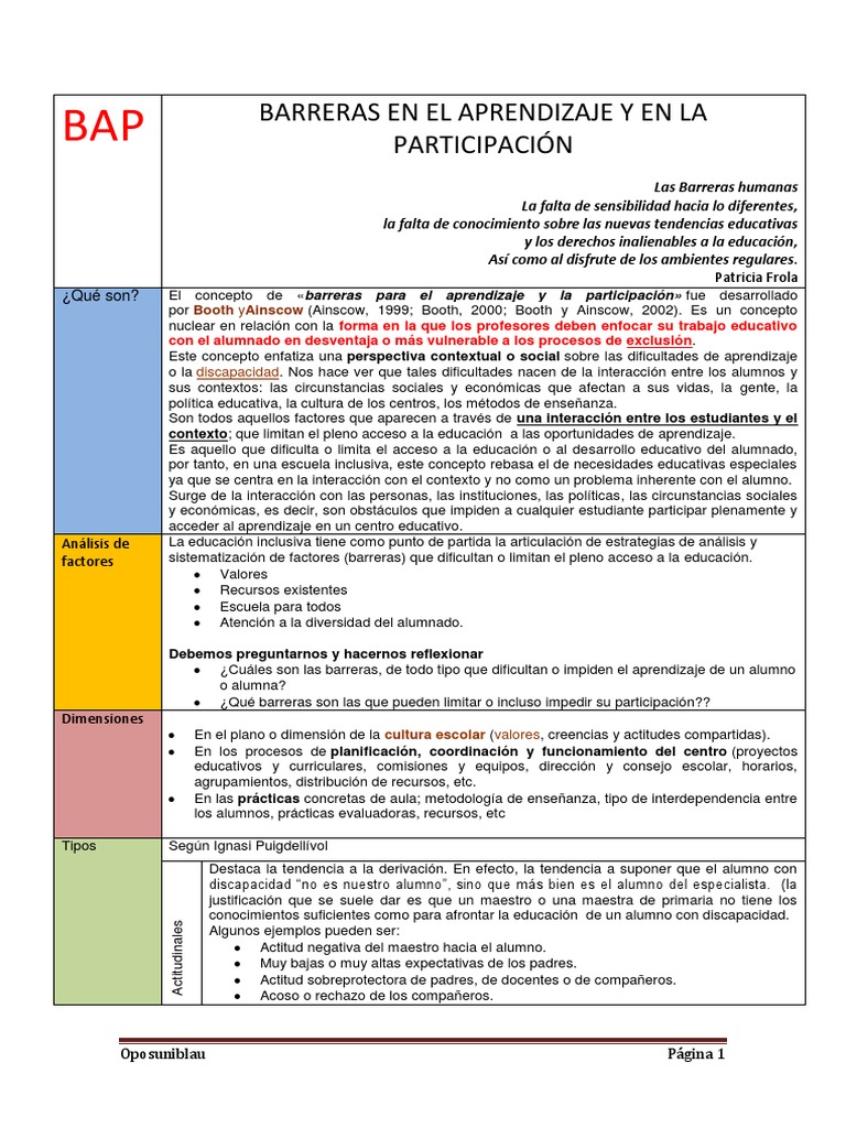 Barreras en El Aprendizaje y en La Participación | Discapacidad | Aprendizaje