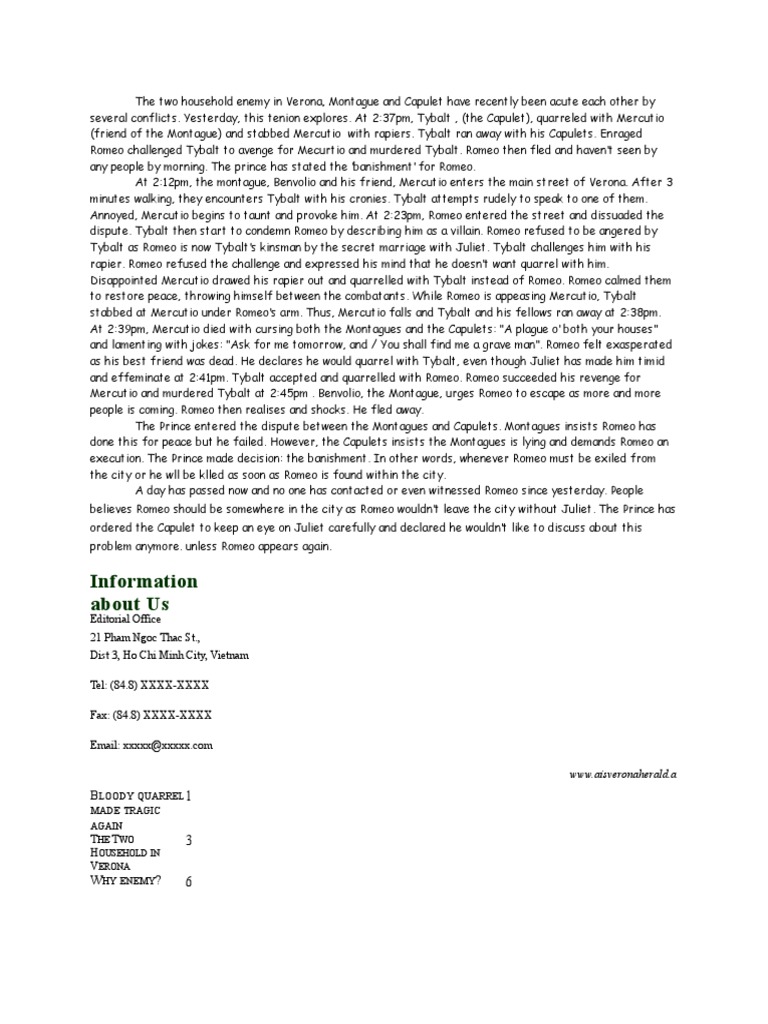 Newspaper Front Page | PDF | Characters In Romeo And Juliet ...