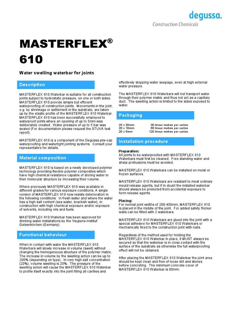 TDS - Masterflex 610 | PDF | Adhesive | Building Engineering
