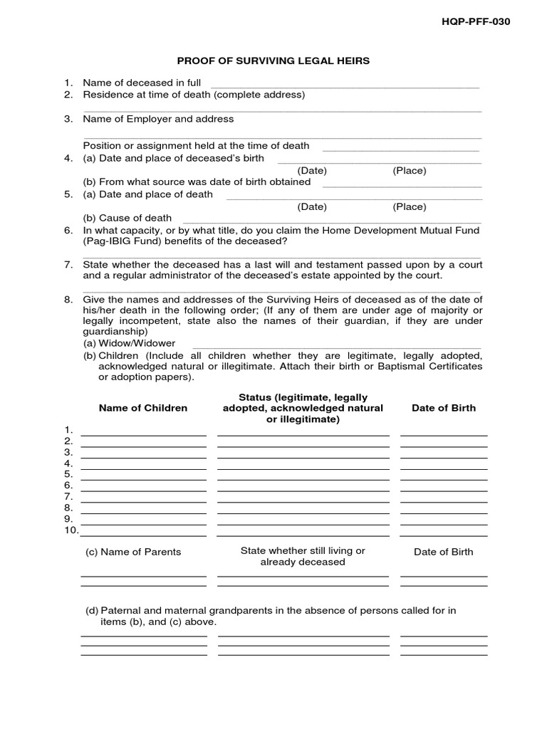 Proof of Surviving Legal Heirs | PDF | Legal Guardian | Civil Law ...