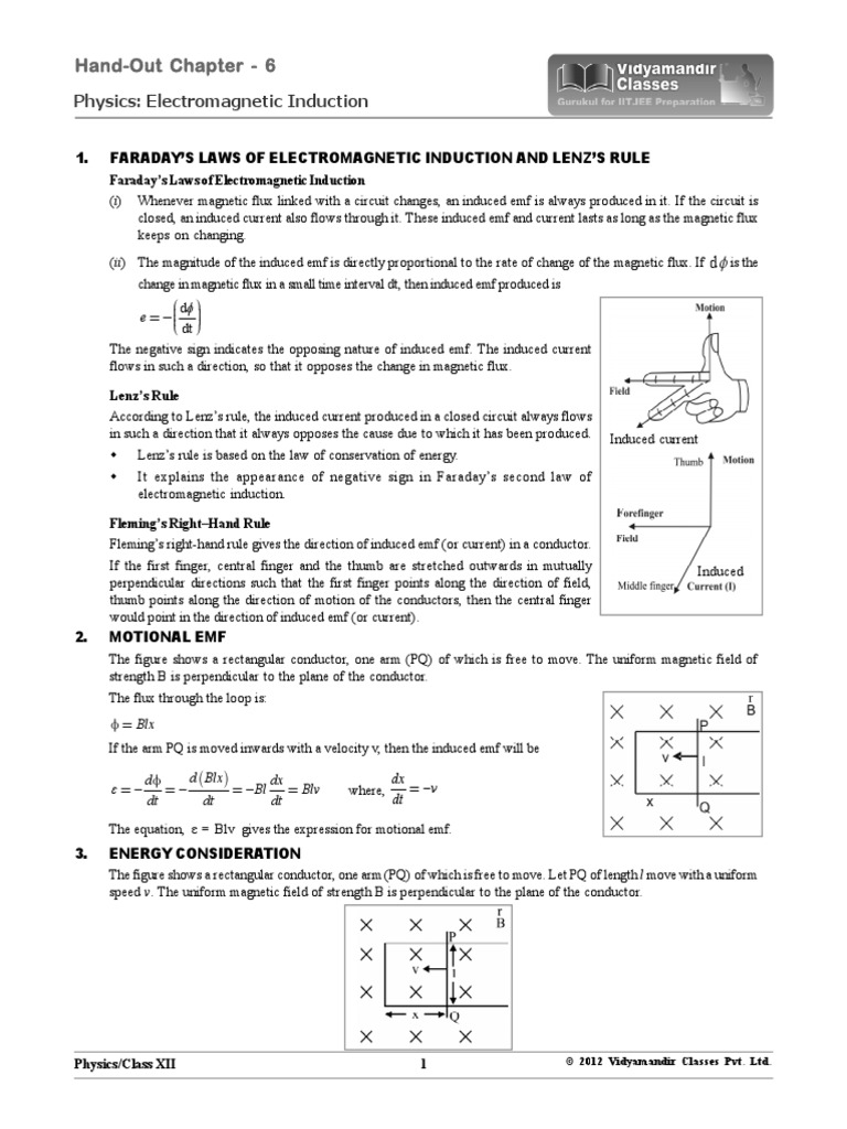 IIT JEE 2013-Physics - Handout-Electromagnetic Induction PDF | PDF