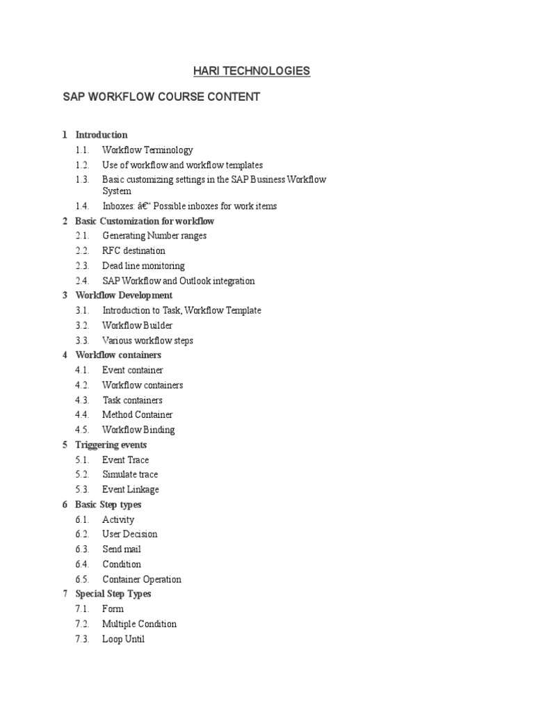 SAP Workflow Course Guide | PDF | Workflow | Computer Programming