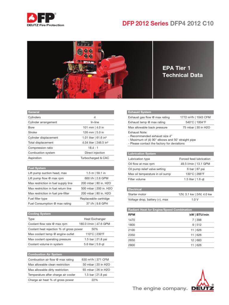 DEUTZ DFP4 2012 C10 Engine Specs | PDF | Pump | Diesel Engine