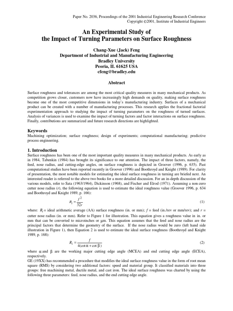 An Experimental Study of The Impact of Turning Parameters On Surface ...