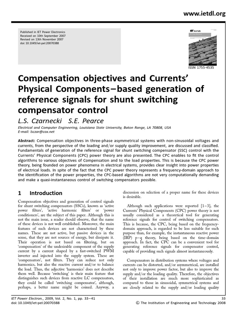 Compensation Objectives and Currents' Physical Components - Based ...