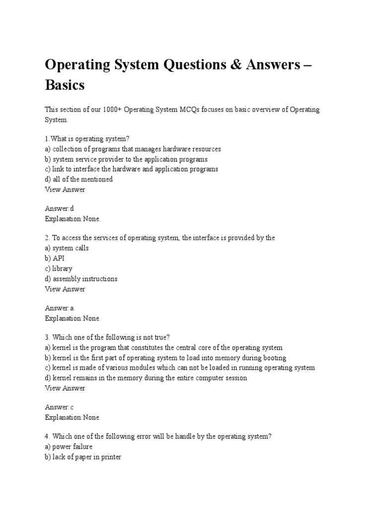 Operating System Questions | PDF | Kernel (Operating System) | Operating System