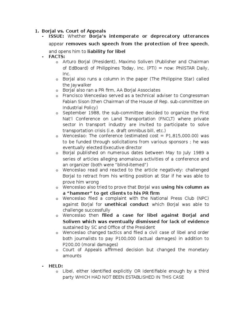 Borjal vs. Court of Appeals - ISSUE: Whether Borja's Intemperate or ...