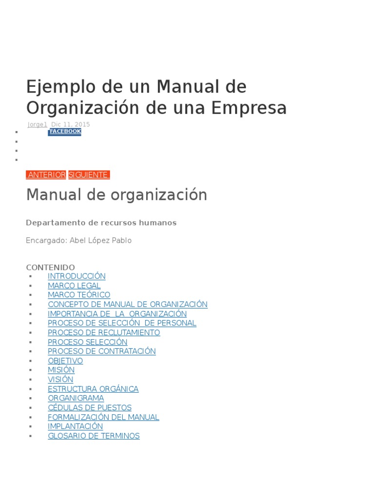Ejemplo de Un Manual de Organización de Una Empresa | Gestión de ...