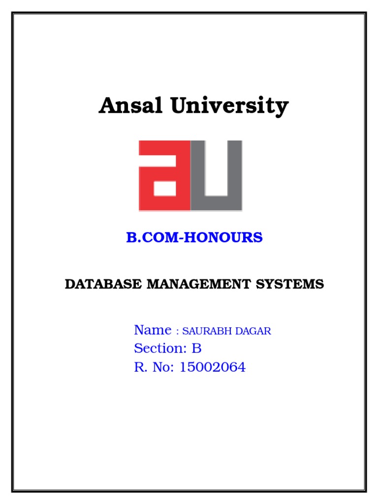 Ansal University: Database Management Systems | PDF | Computers