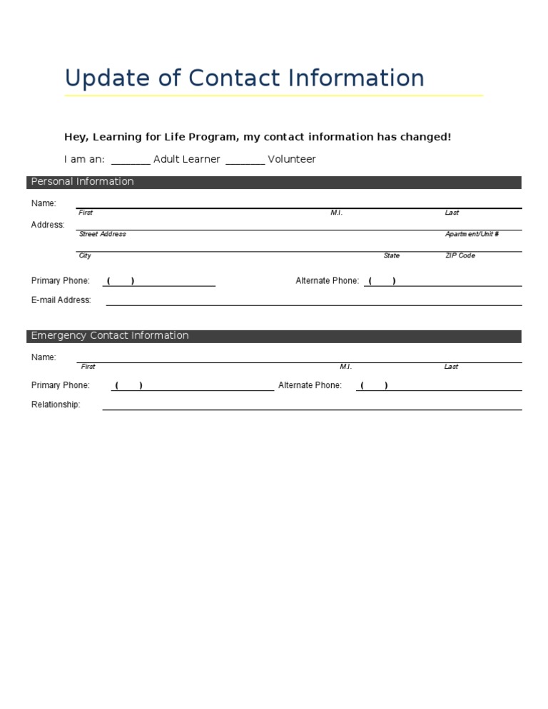 Update of Contact Information | PDF