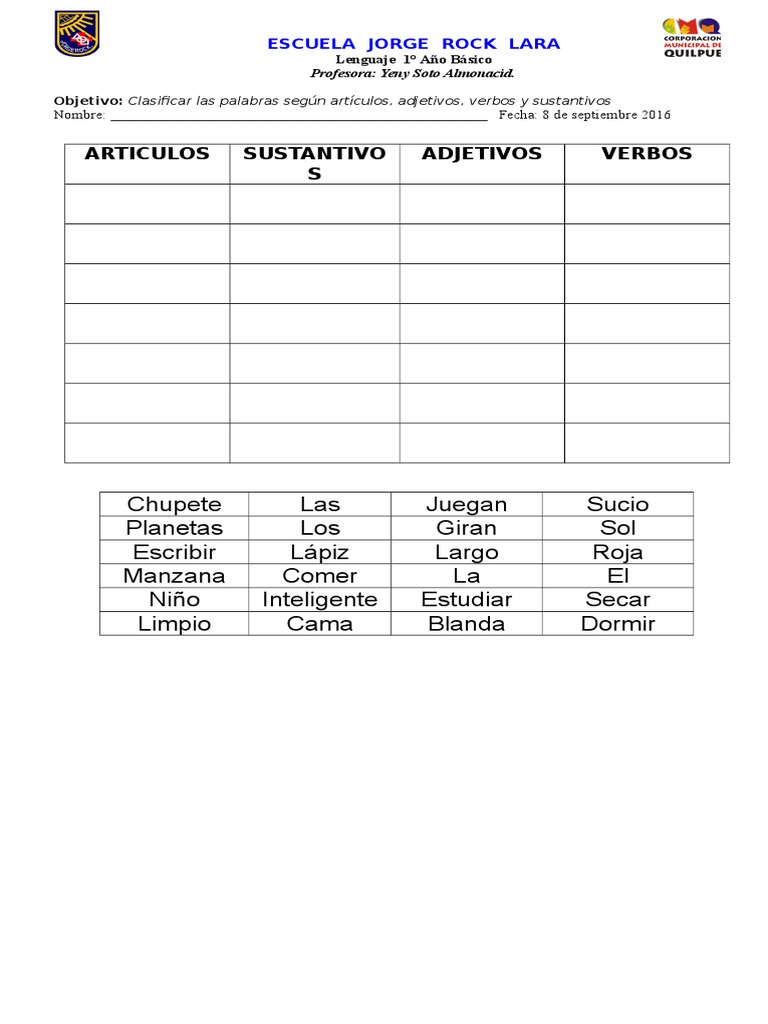 Lectura Para Identificar Sustantivos Verbos Y Adjetivos