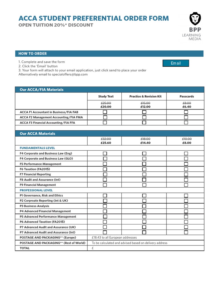 ACCA Student Discount Order Form | PDF | Government Information ...