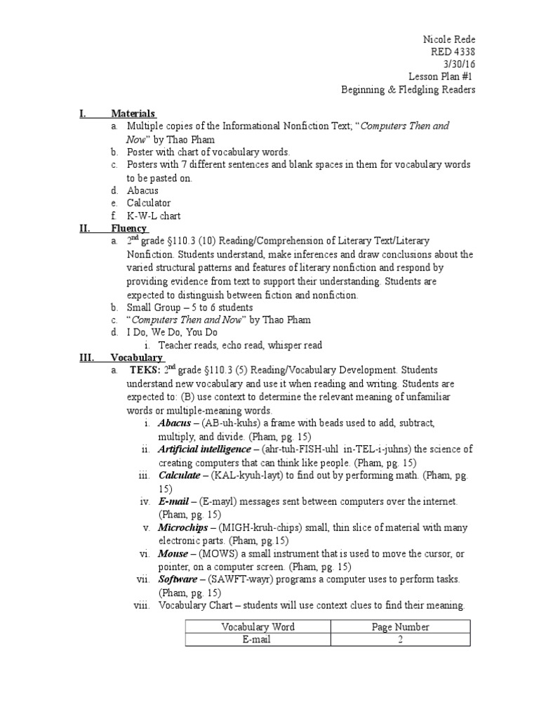 Lesson Plan 1 | PDF | Reading Comprehension | Cognition