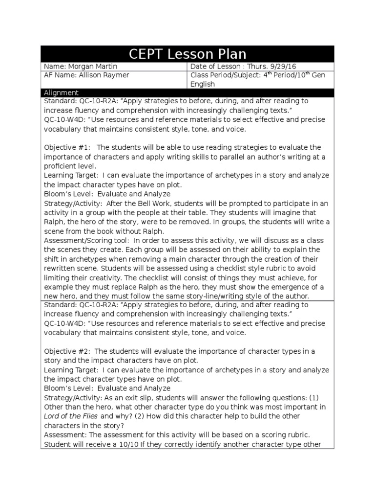 CEPT Lesson Plan: Alignment | PDF | Reading Comprehension | Cognitive ...