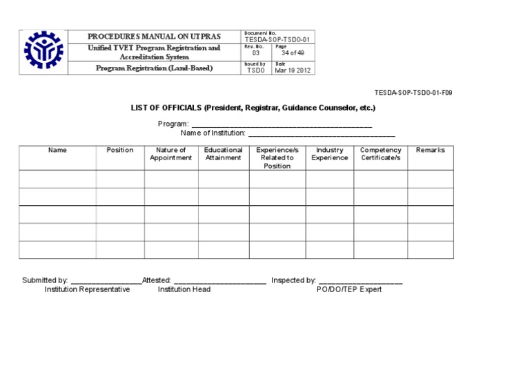 Procedures Manual On Utpras Unified TVET Program Registration and ...