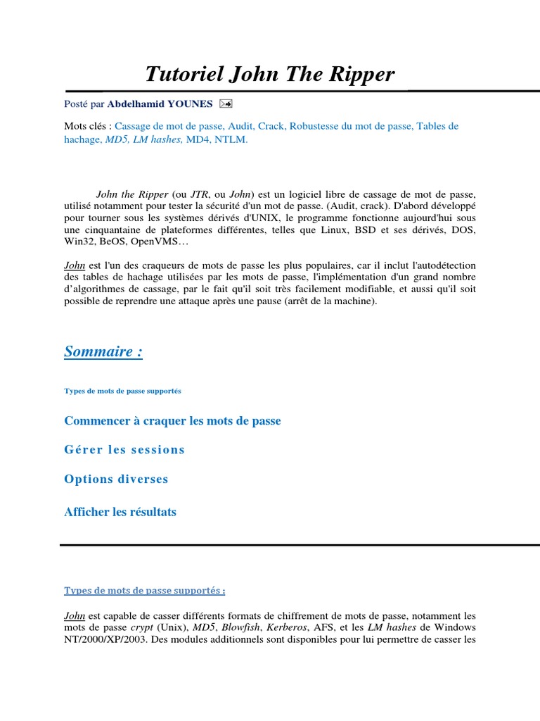Tutoriel John The Ripper PDF | PDF | Familles de système d'exploitation | Cyberguerre