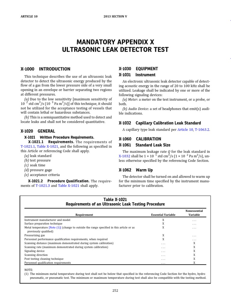 Mandatory Appendix X - Ut - Asme V | PDF | Leak | Ultrasound