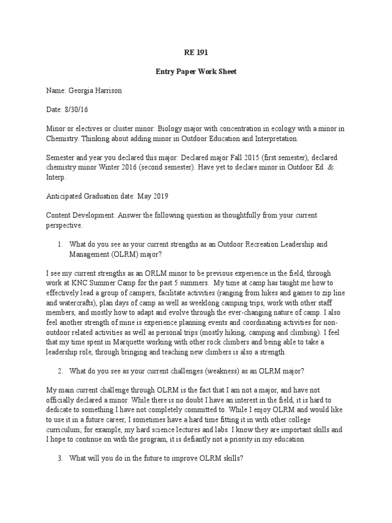 RE 191 Entry Paper Work Sheet | Download Free PDF | Camping | Analogy