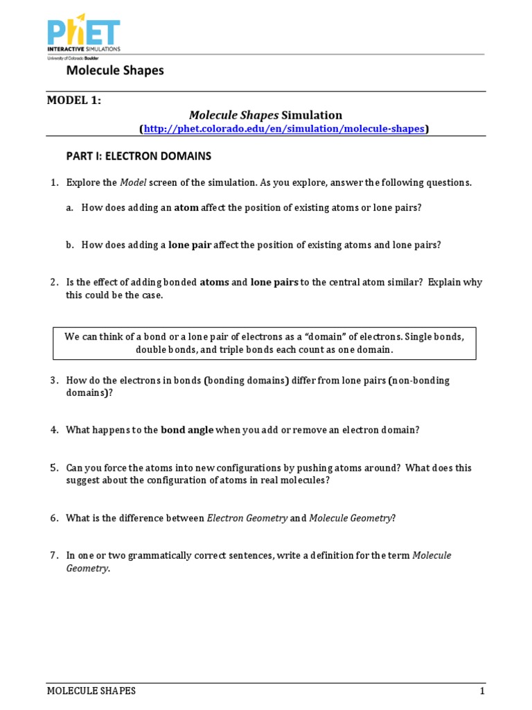 Molecule Shapes Student Handout | PDF | Chemical Bond | Molecules