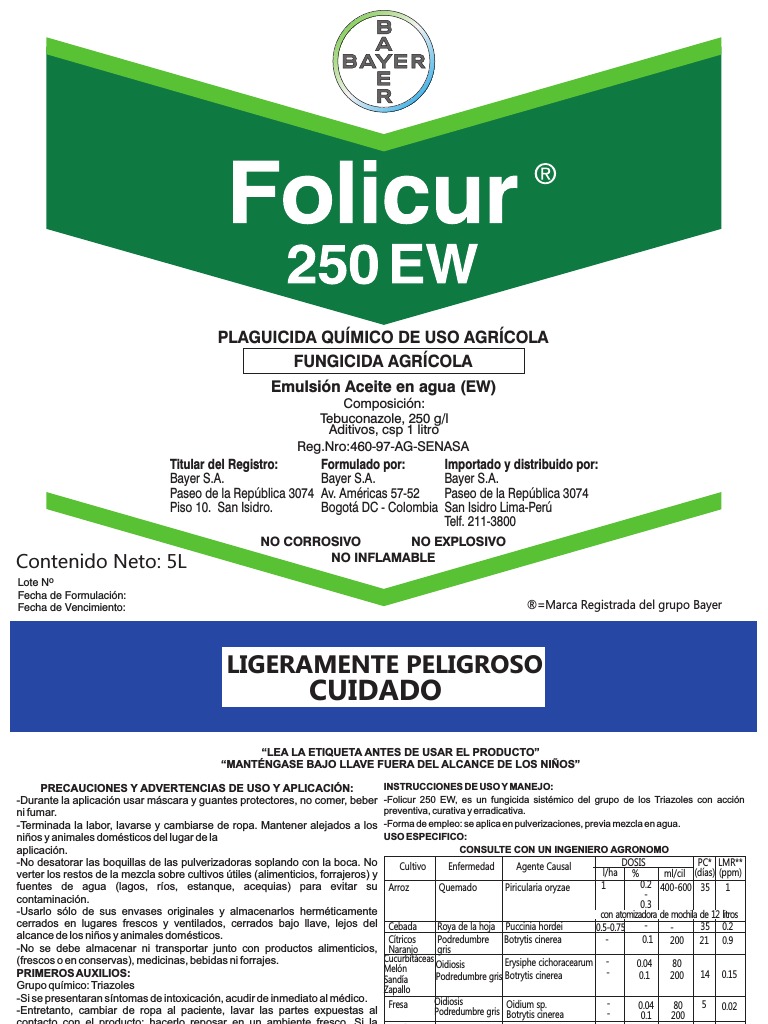 Folicur 5 Litros | PDF | Agua | Salud y bienestar
