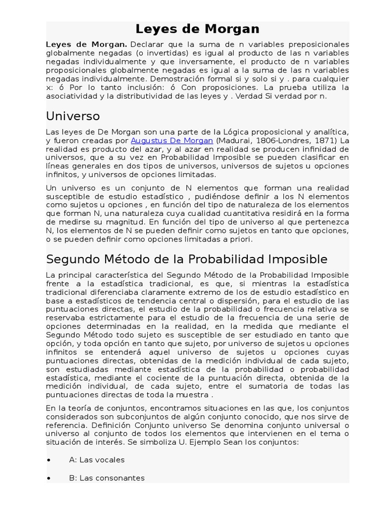 Las leyes de De Morgan y su aplicación en lógica proposicional | PDF ...