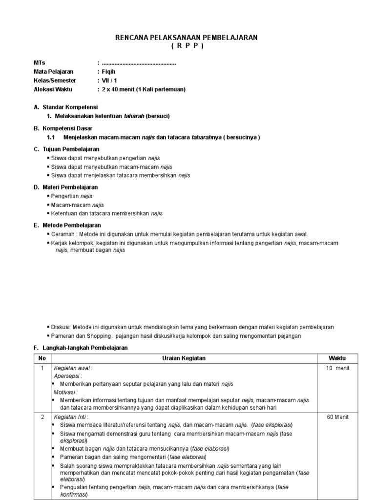 RPP Fiqih Kelas Vii Smester 1 | PDF | Karier & Perkembangan | Kajian Bahasa Asing