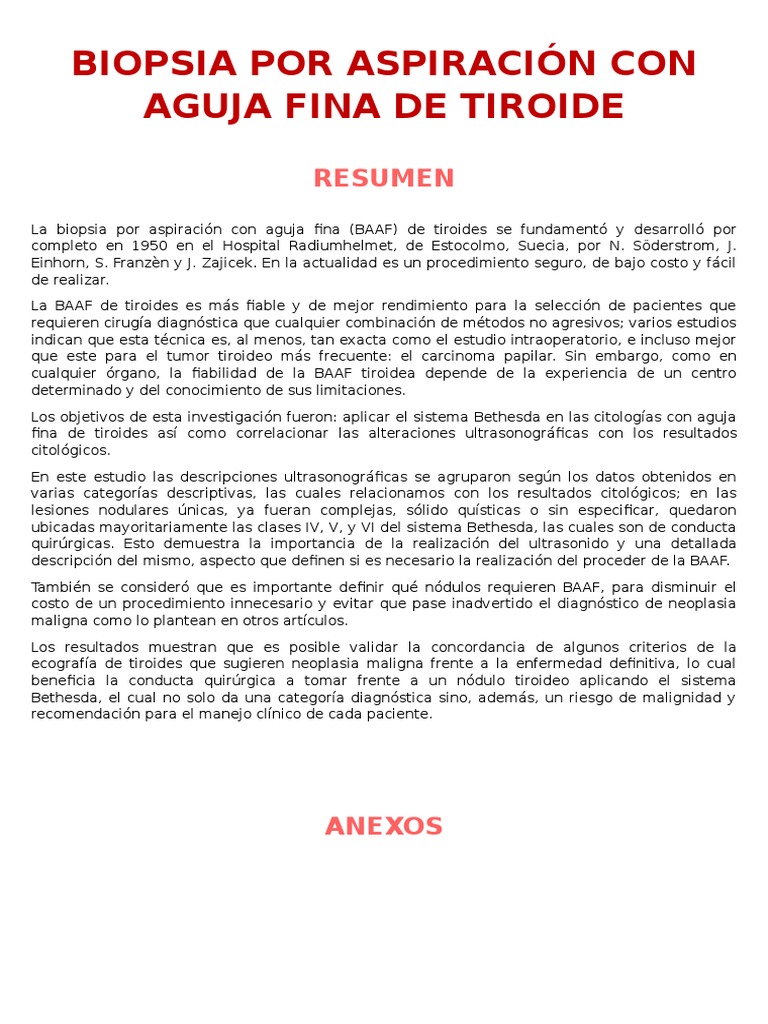 Biopsia Por Aspiración Con Aguja Fina de Tiroide | PDF