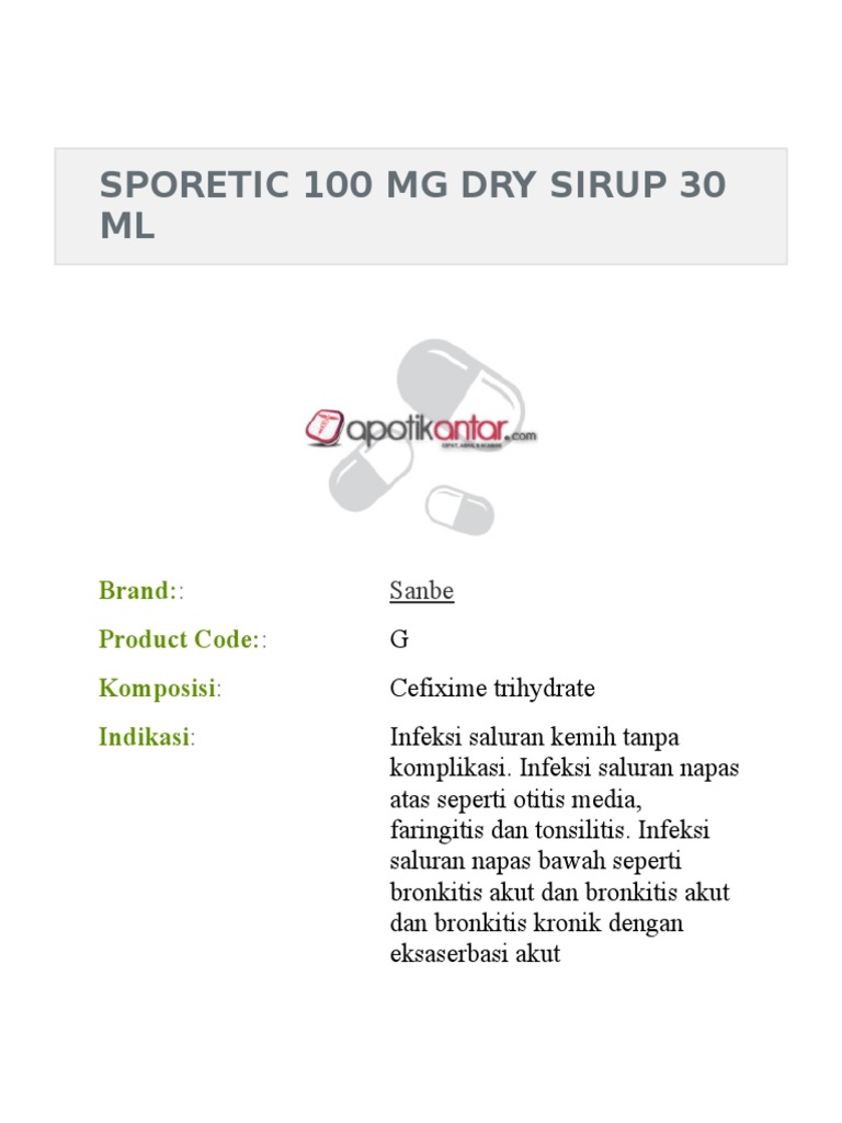 Sporetic 100 MG Dry Sirup 30 ML | PDF