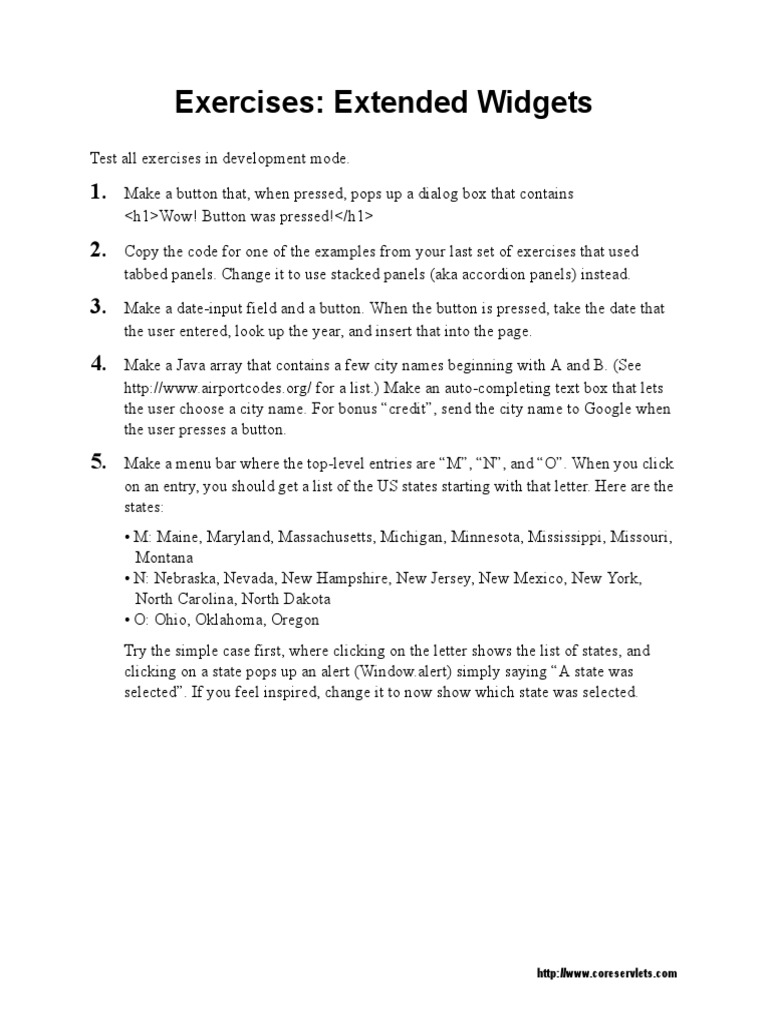 Exercises GWT Widgets | PDF