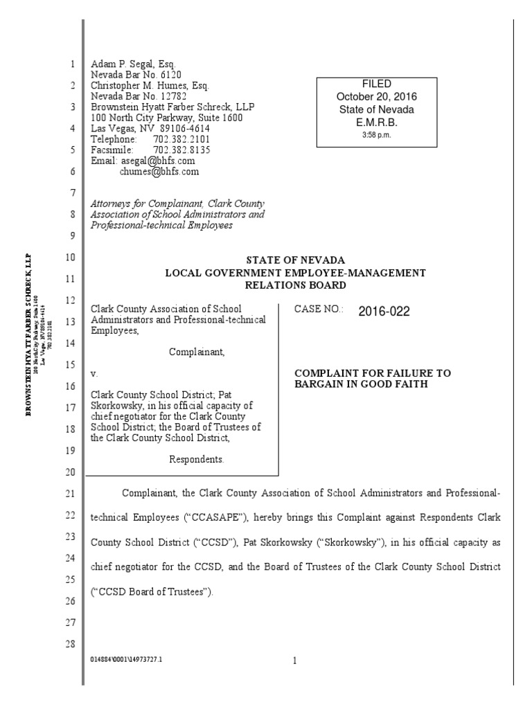 Clark County School Administrators Union Labor Complaint Against The ...