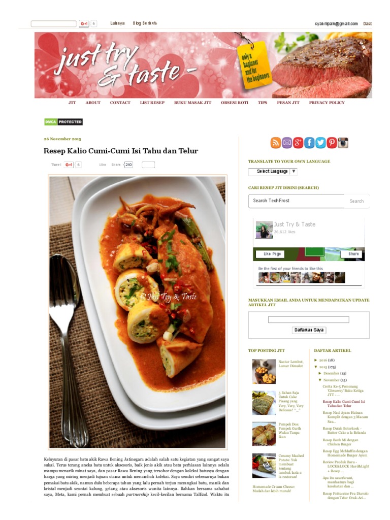 Resep Kalio Cumi-Cumi Isi Tahu Dan Telur - Just Try & Taste | PDF