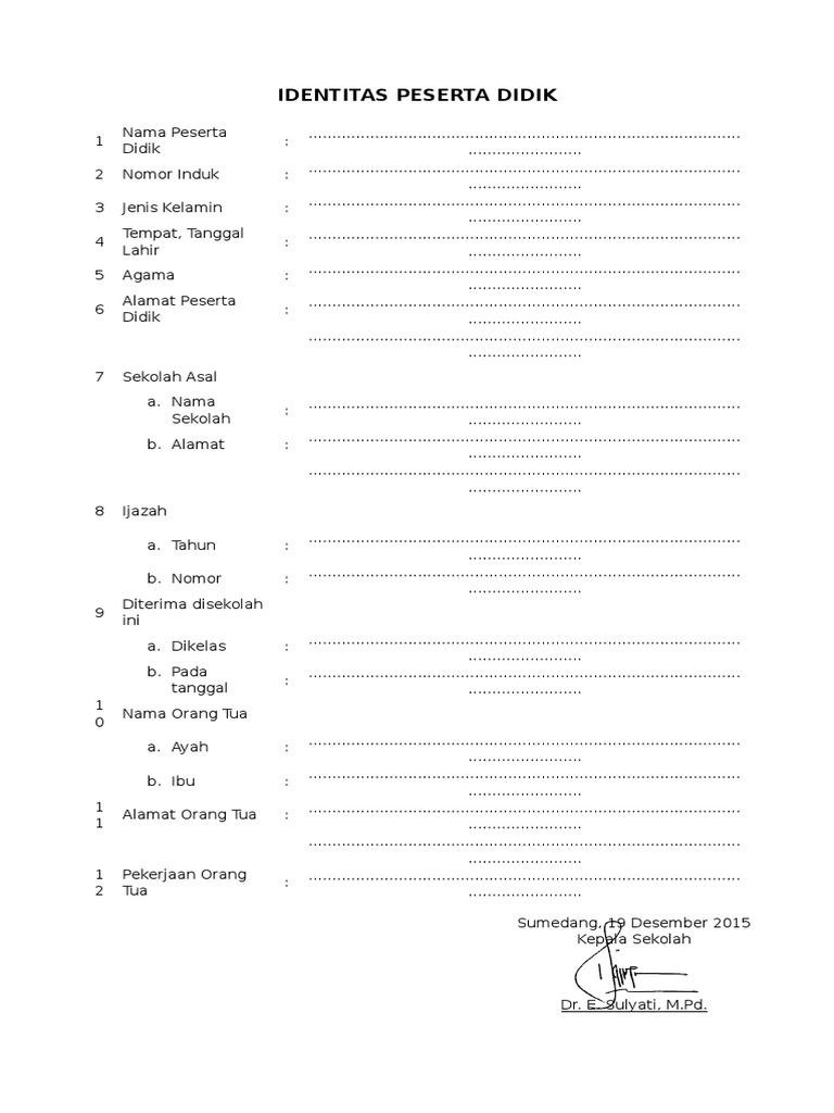 Format Identitas Peserta Didik | PDF