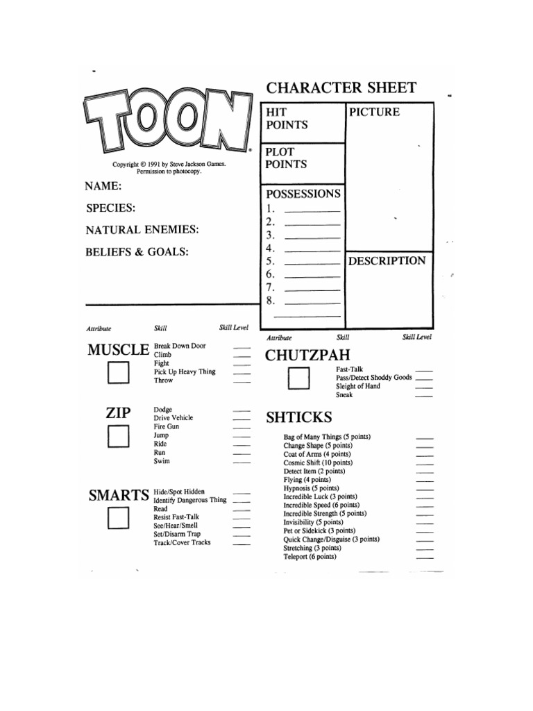 Toon Character Sheet | PDF