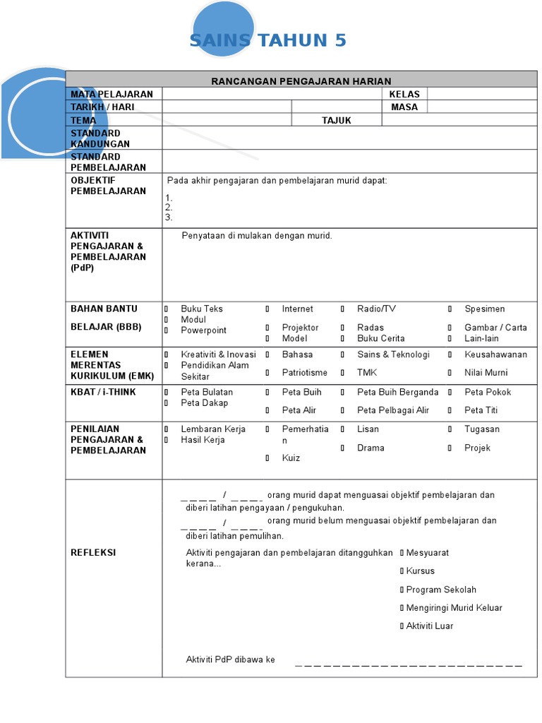 Templat RPH Pak 21 Sains | PDF