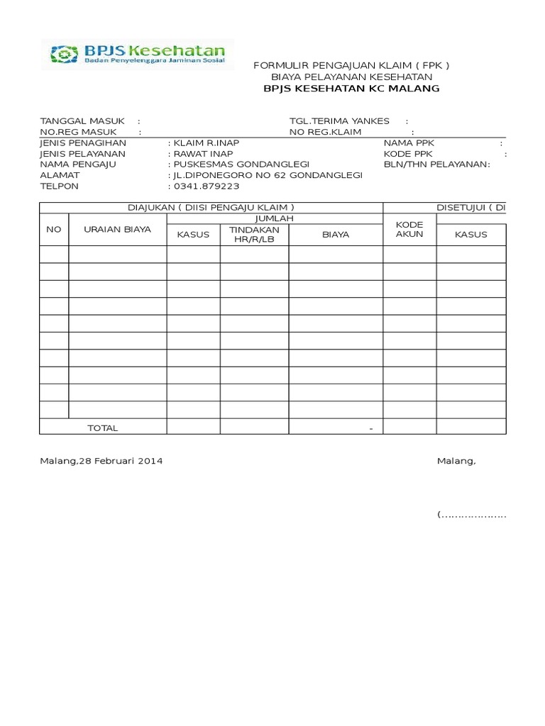 Formulir Klaim BPJS Kesehatan 2014 | PDF | Hukum