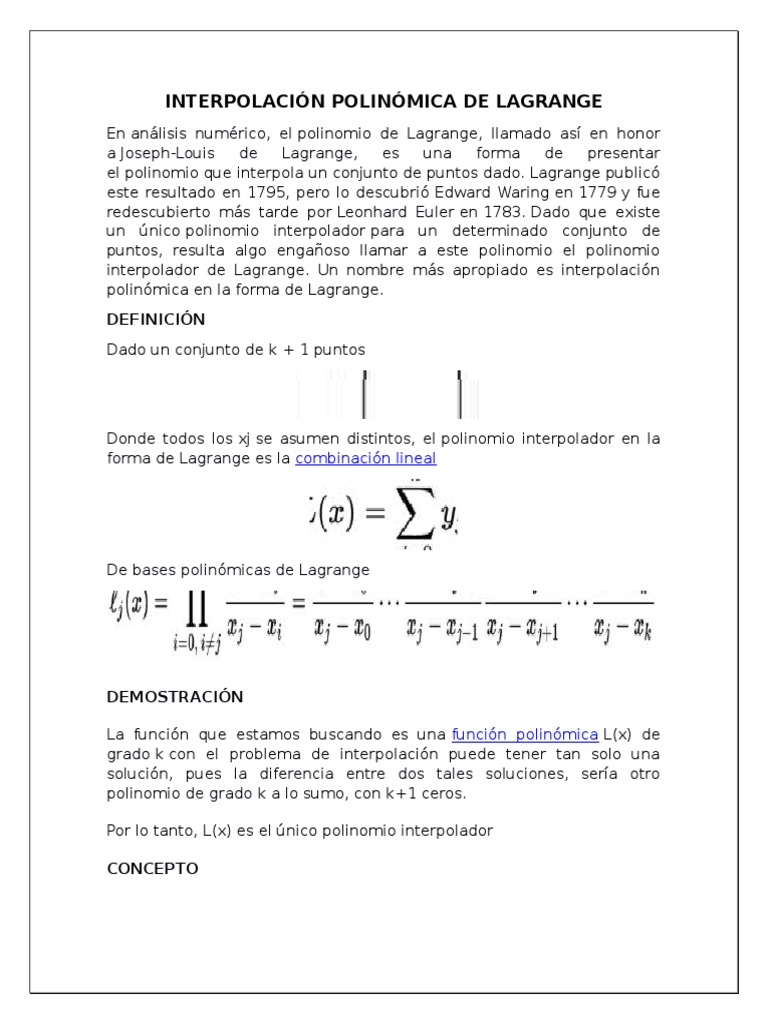 Interpolación Polinómica de Lagrange | PDF | Análisis numérico | Relaciones matematicas