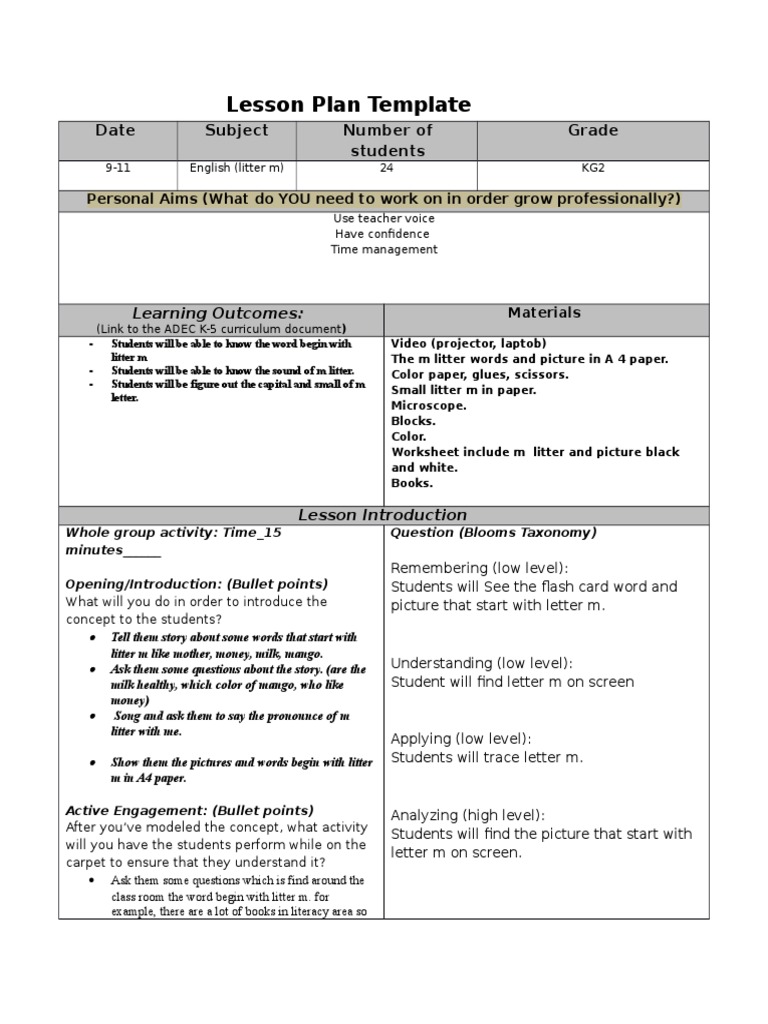 Lesson Plan Template Letter M | PDF | Lesson Plan | Epistemology