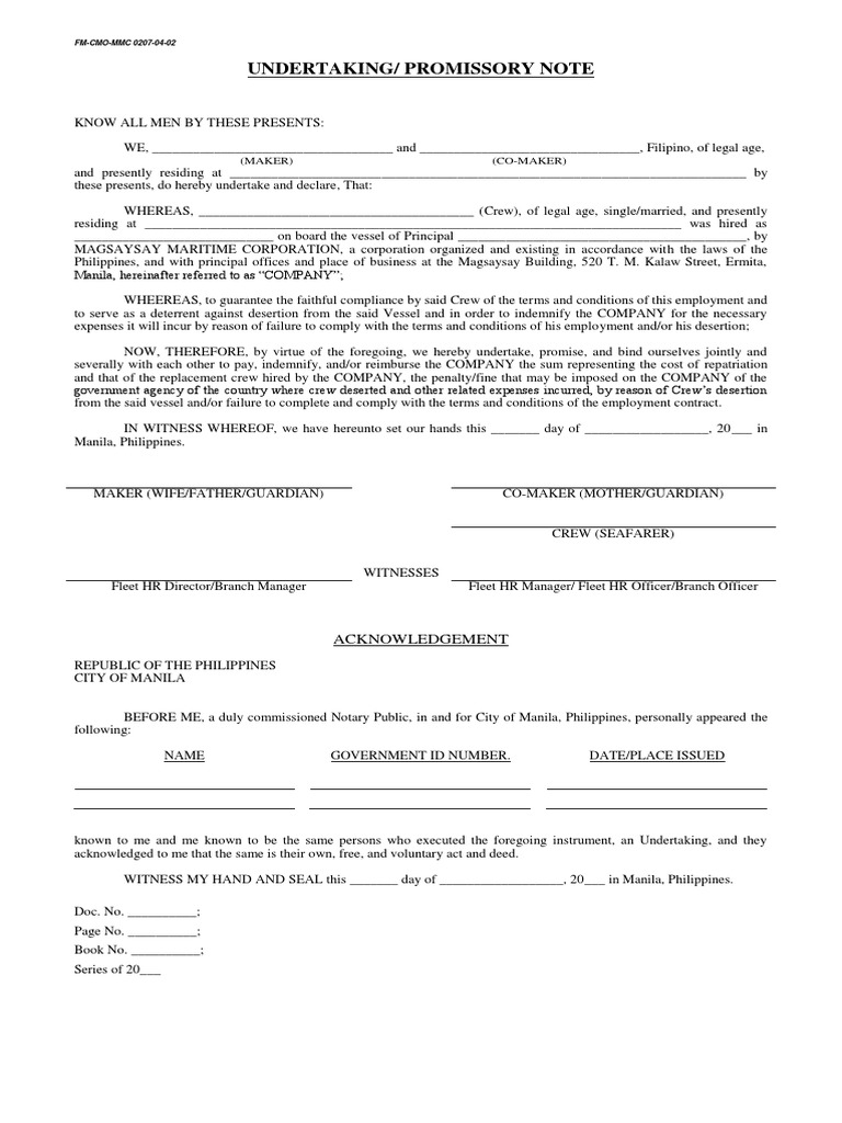 0207-04-02 Undertaking Promissory Note (UPN) | PDF