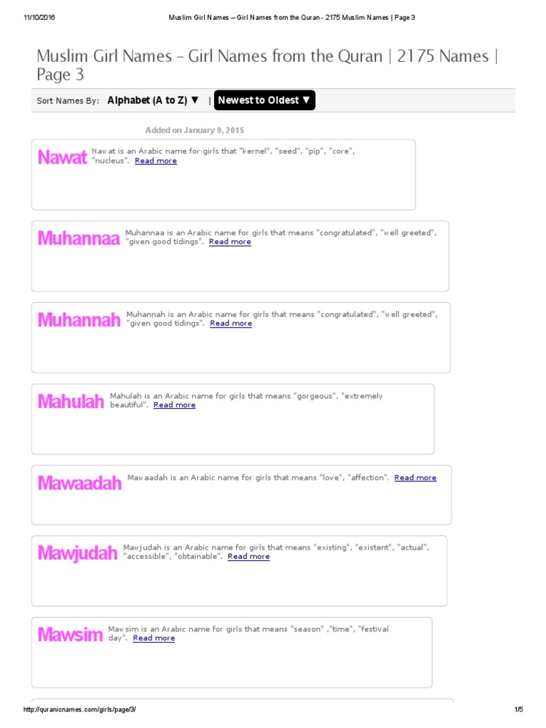 Quranic Names for Muslim Girls | PDF | Arabic | Quran