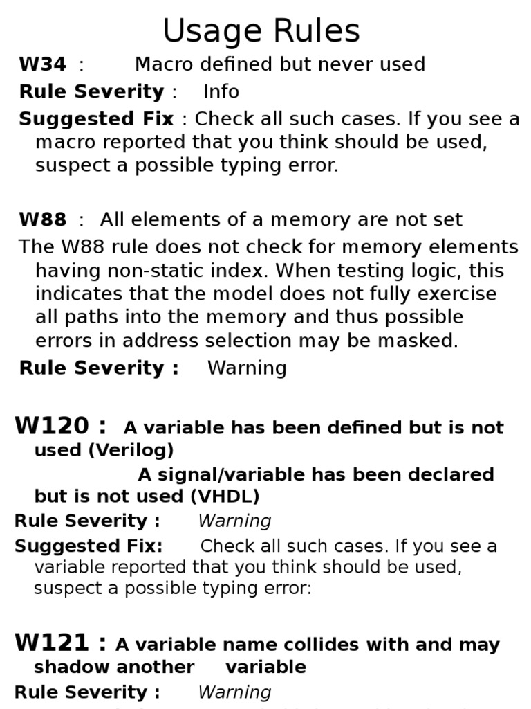 Usage Rules And Warnings For Verilog And Vhdl Code Pdf Parameter Computer Programming