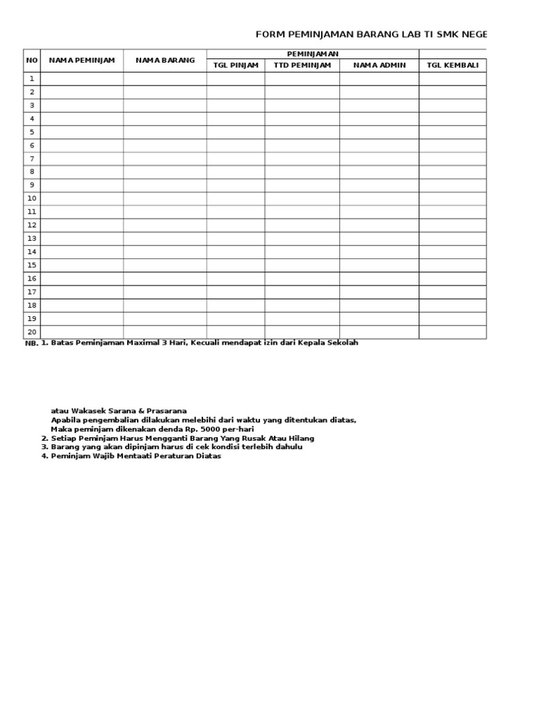 Form Peminjaman Barang Lab | PDF