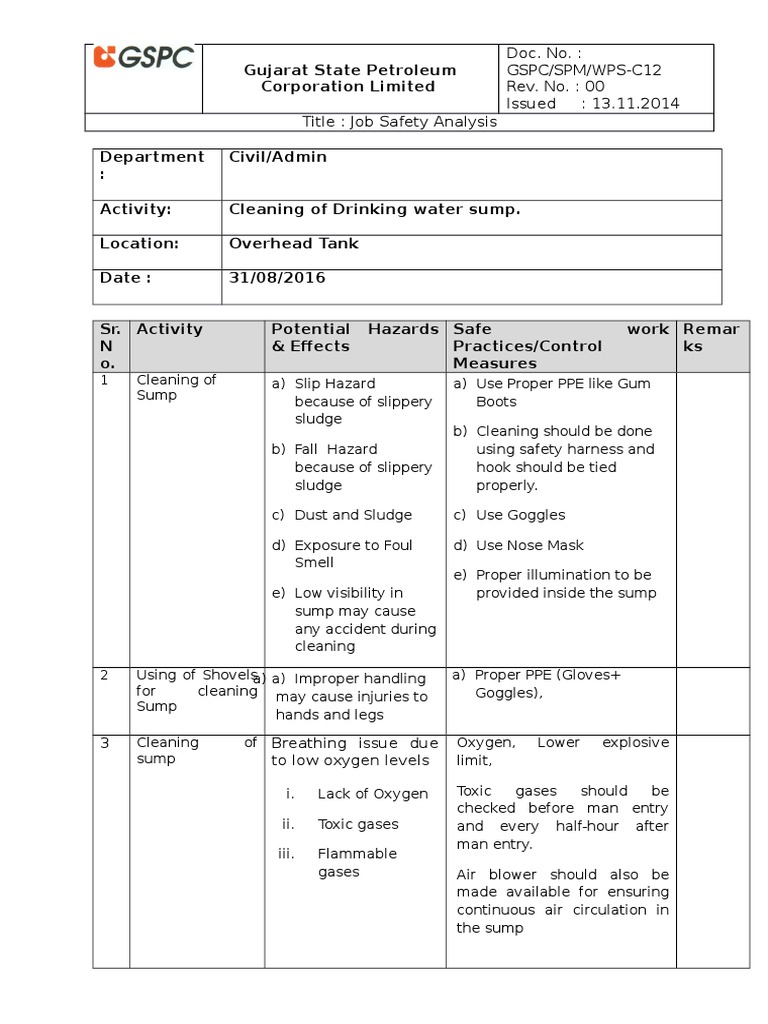 JSA Sump Cleaning | PDF